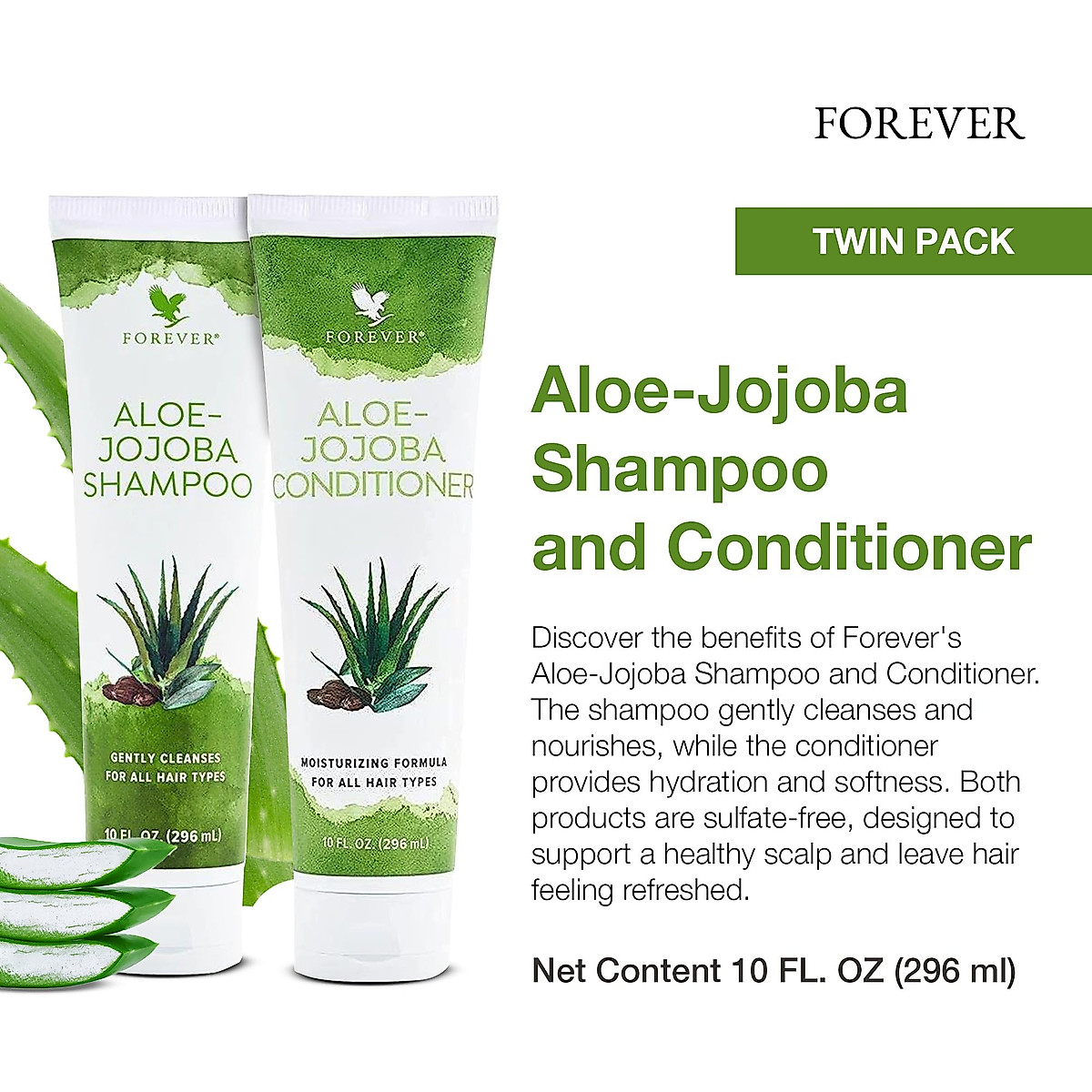 Forever Living - Aloe Jojoba Shampoo, Gentle Vegan and Gluten-Free Formula with Aloe Vera and Oil, Tropical Fruit Fragrance, Twin Pack