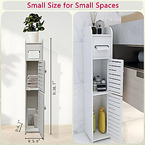 Viewmoi Small Bathroom Storage Cabinet for Small Spaces, Can Store Paper Towels, Toiletries Female Hygiene Products, Over Toilet Storage Cabinet for Skinny Bathroom Space Corner (White)