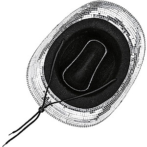 HKLCXYIG Disco Ball Cowboy Hat Women Men Western Sparkly Glitter Space Hat Silver Mirror Cowgirl Cap for Wedding Costume Cosplay Party