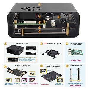 Geekworm NASPi-Lite 2.5 inch SATA HDD/SSD NAS Storage Kit for Raspberry Pi 4 Model B(Not Include Raspberry Pi 4)