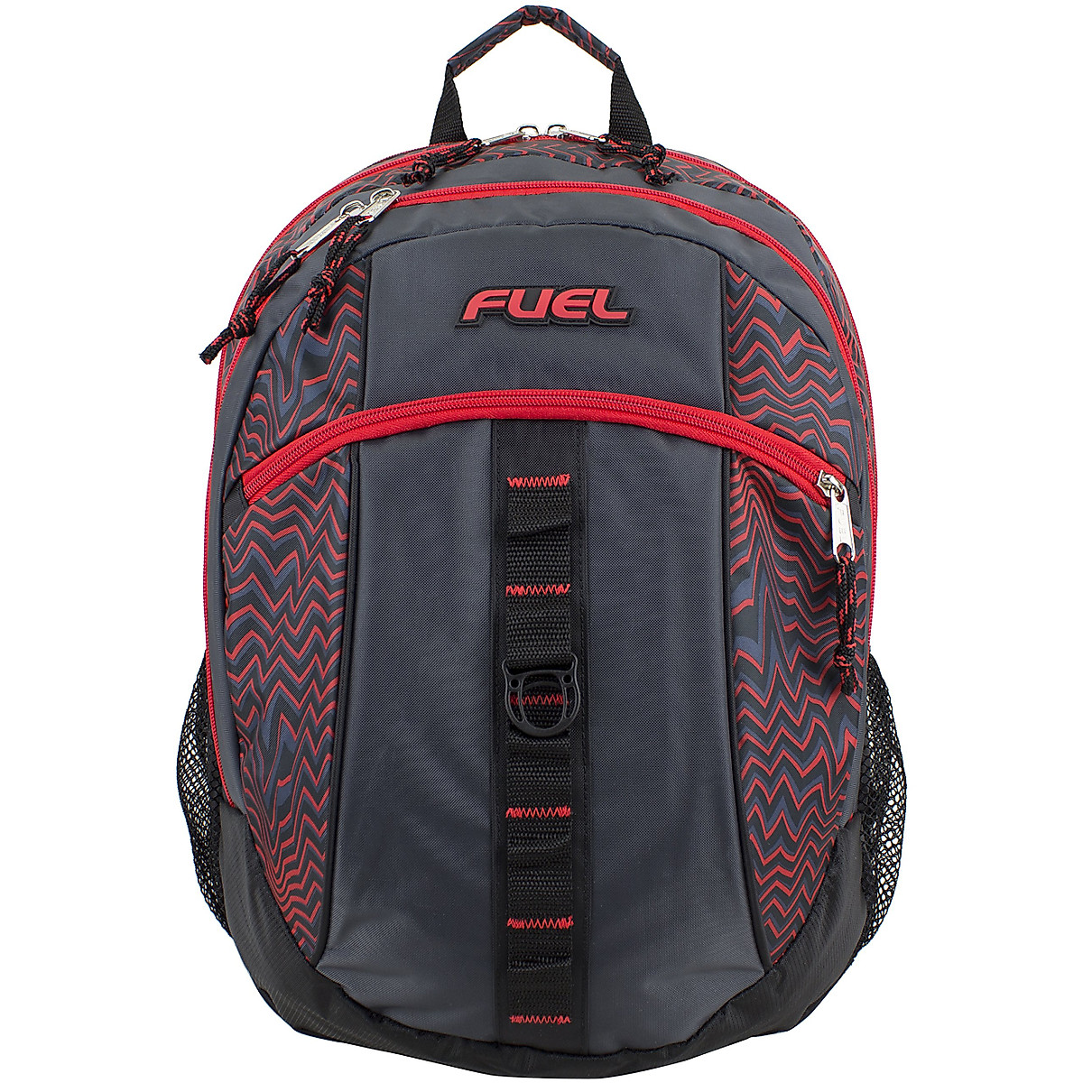 Fuel Sport Active Multi-Functional Ergonomic Backpack with Separate Tech Compartment (Black/Red Wavy Lines)
