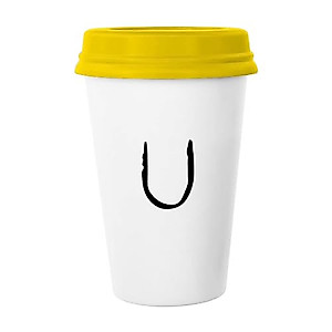 PUROXX greek alphabet upsilon black coffee tea mug pottery cup yellow lid