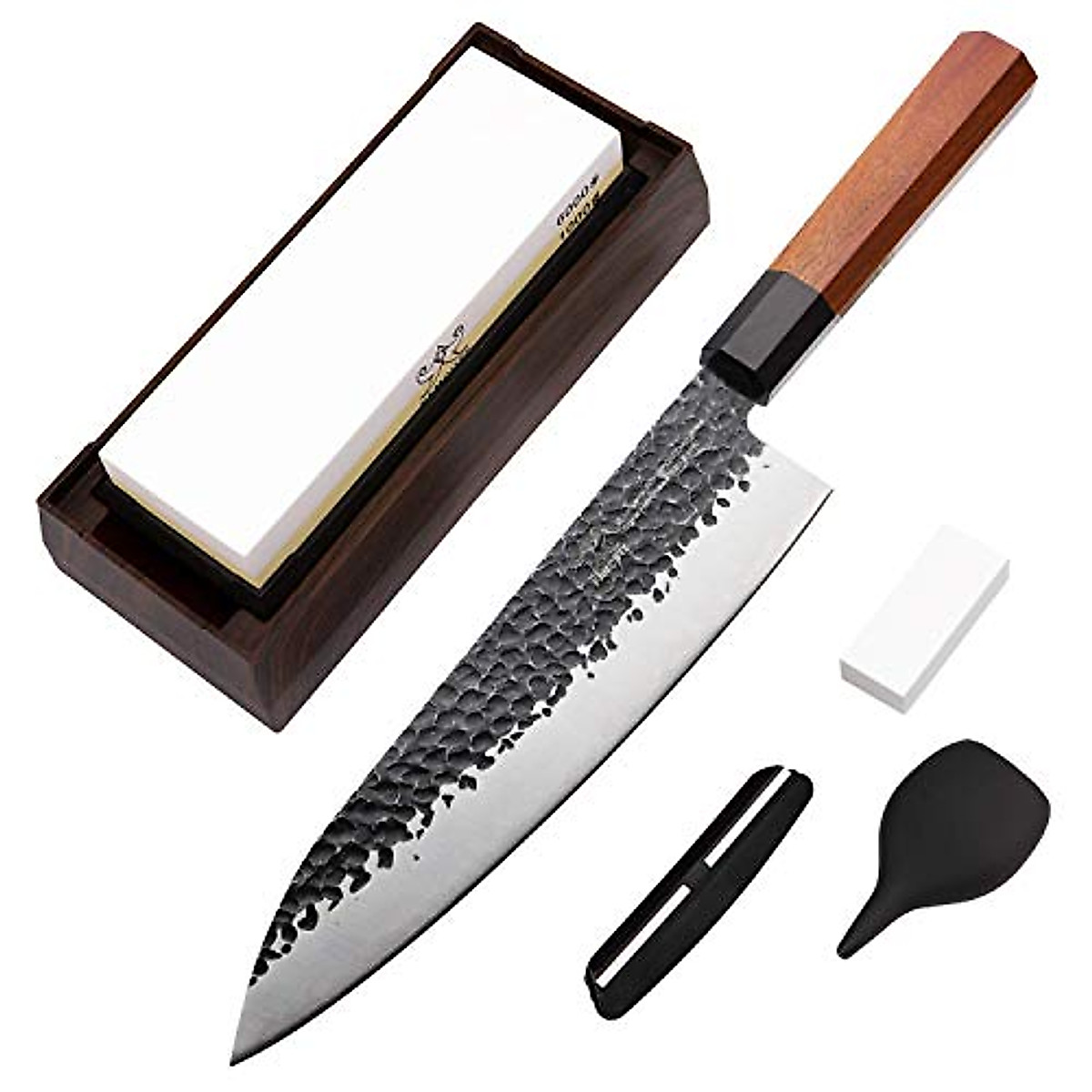 FAMCÜTE 8 Inch Professional Japanese Chef Knife And 1000/6000 2 Side Grit Professional Sharpening Stone Kitchen Sets for Home Kitchen & Restaurant