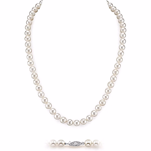 The Pearl Source Real Pearl Necklace for Women with AAA+ Quality Round White Freshwater Genuine Cultured Pearls | 18-inch Pearl Strand with 14K Gold Plated Sterling Silver Clasp