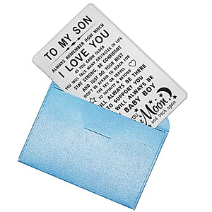 TANWIH Son Engraved Wallet Card I Love You Gifts from Mom Dad, To My Son Birthday Graduation Christmas Card Deployed Presents
