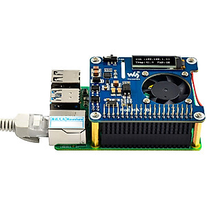 Power Over Ethernet HAT (B) for Raspberry Pi 3 Model B+ / Raspberry Pi 4 Model B, PoE HAT Board with 0.91" OLED and Cooling Fan, Support 802.3af PoE Network Power-Sourcing Equipment Required