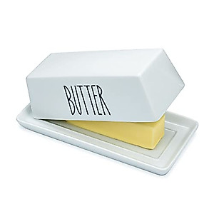Heartland Home Porcelain Covered Butter Dish with Lid for Countertop (Without Handle). 7.6" x 3.8" Butter Holder Container for One Stick of Butter. Textured Tray Butter Keeper for Non Slip Storage