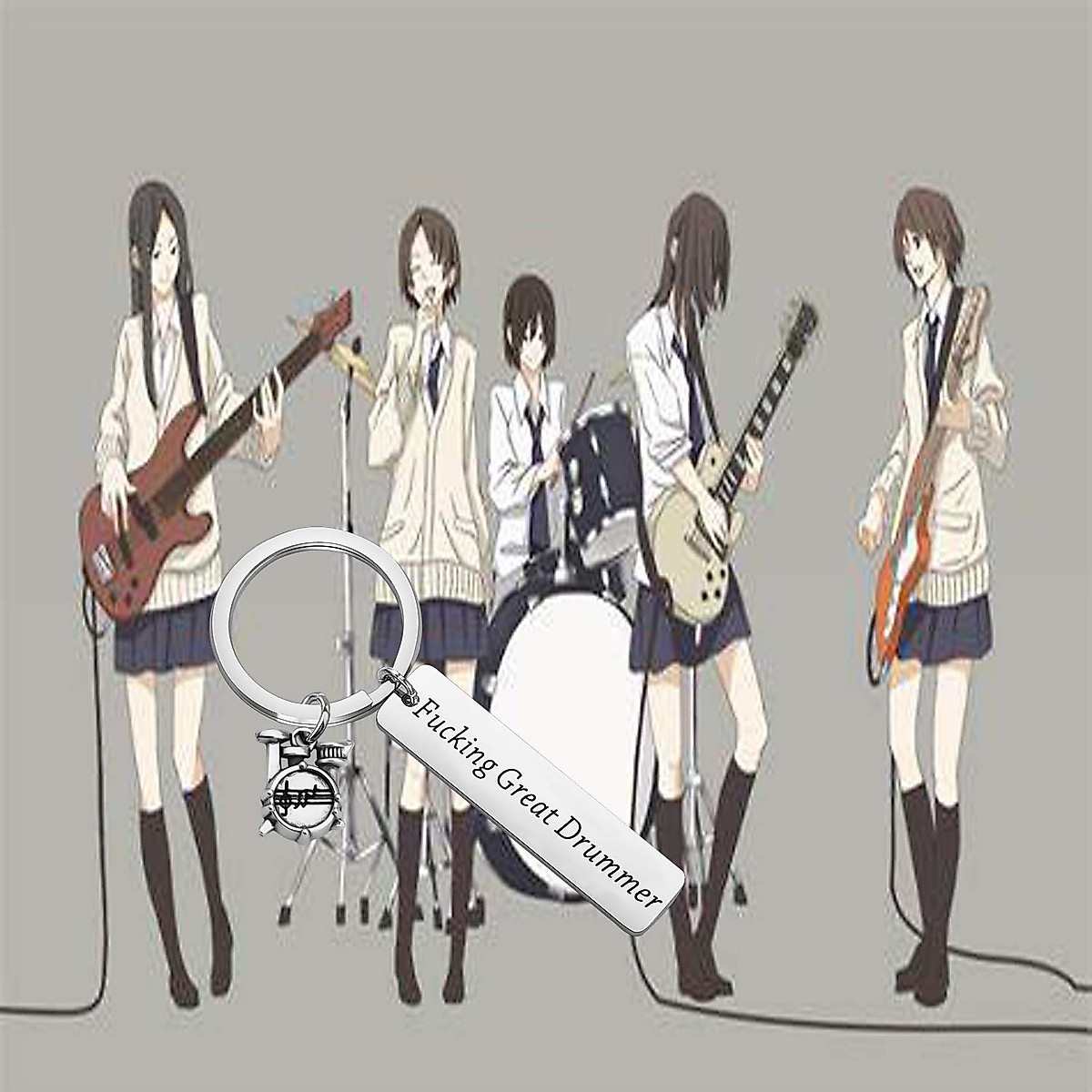 FEELMEM Drummer Gift Jewelry Fucking Great Drummer Keychain Percussion Jewelry Drum Player Band Gifts Drum Kit Gifts Musician Gift (Silver)