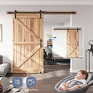 EaseLife 8 FT Sliding Barn Door Track and Handle Hardware Kit,Heavy Duty,Straight Pulley,Slide Smoothly Quietly,Easy Install (8FT Track Kit for 40"~48" Wide Single Door)