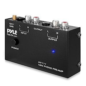 Pyle PP777 Phono Turntable Preamp Mini Electronic Audio Stereo Phonograph Preamplifier Input, RCA Output & Low Noise Operation Powered by 12 Volt DC Adapter
