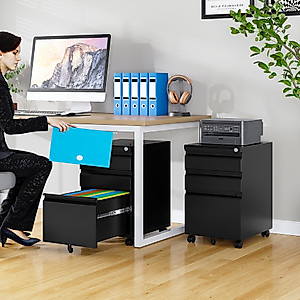 3 Drawer File Cabinet with Lock,Under Desk File Cabinet with Wheels,Black Rolling File Cabinet,Three Drawer Metal Filing Cabinet for Home Office,Fit A4/Letter/Legal File,Fully Assembled Except Casters