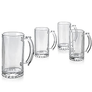 PARNOO Classic Simple Beer Mug Set, Beer Mugs with Handles, Glass Beer Steins, Freezable Beer Glasses, Beer Mug Set of 4-15 Ounces