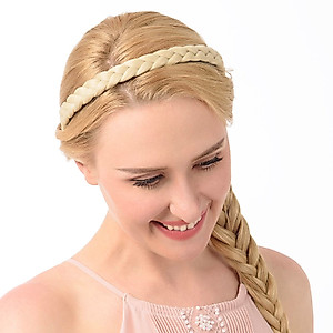 DIGUAN Headband Synthetic Hair Plaited Headband Braid Braided With Teeth Hair Band Accessories for Women Girl Wide 0.6 Inch (Dirty Blonde)