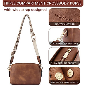 BOSTANTEN Crossbody Purses for Women Vegan Leather Triple Designed Crossbody Handbags Shoulder Bag with Wide Strap Brown