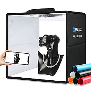 PULUZ Light Box Photography, 12"x12" Professional Dimmable Shooting Tent Kit with CRI >95 White Lighting 112 LEDs Lights + 6 Photo Backdrops for Product Display (Black)