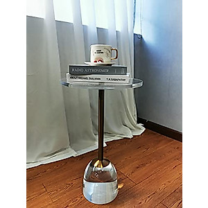 TPZLRN Acrylic End Table, Acrylic Side Table,Clear Round Side Table with Brass-Colored Metal Support Rod for Office Living Room Bedroom, Easy Assembly