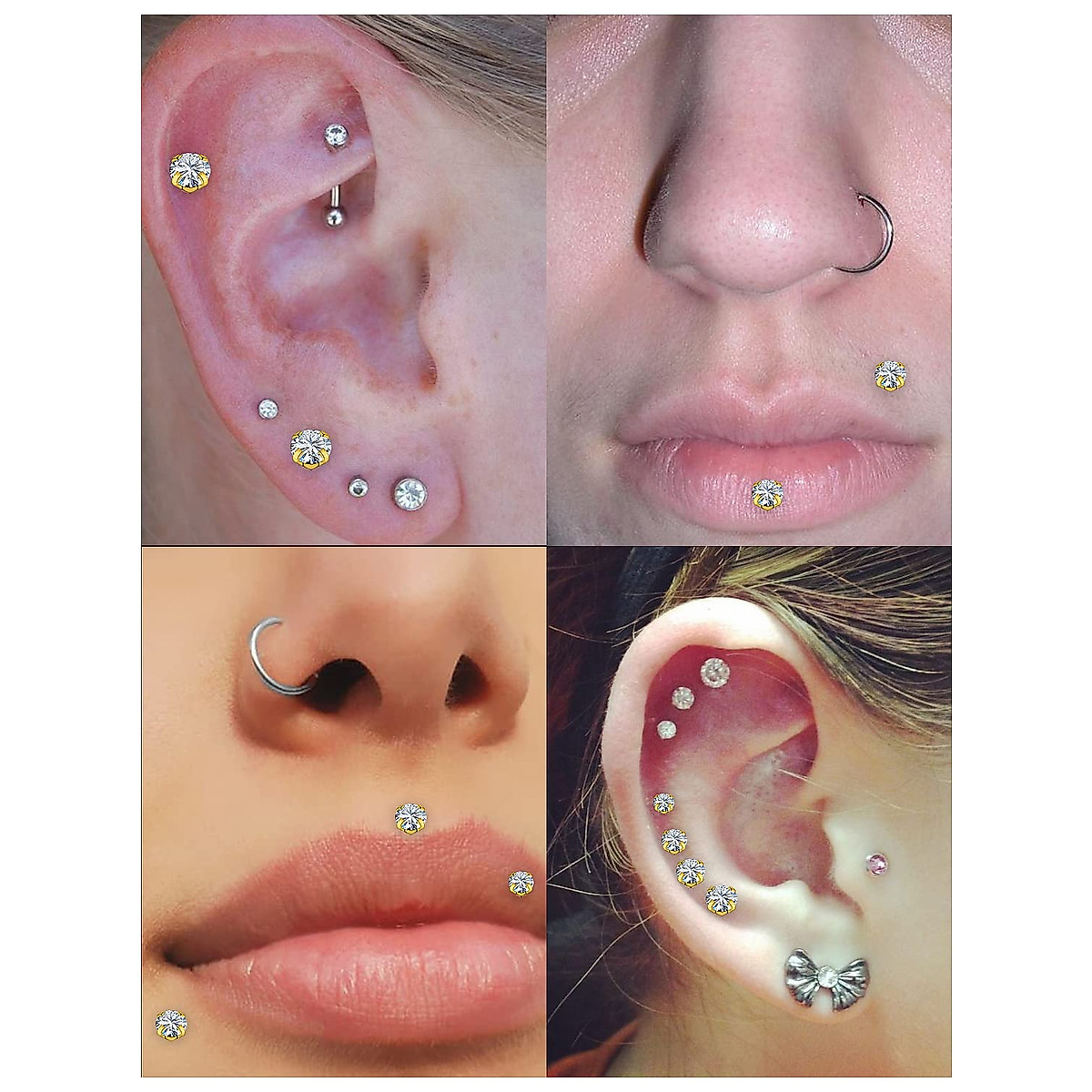 Vsnnsns 16G Lip Rings Stainless Steel Labret Jewelry Monroe Lip Rings Nail Cartilage Tragus Helix Earrings Studs Piercing Jewelry Medusa Piercing Jewelry for Women Men 16 Gauge Earrings 8mm Gold