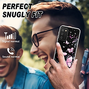 RYUITHDJP Galaxy A03S/A03 Case 6.5" with Glitter Bling Pink Butterfly Theme Design, for Samsung A03s Case Clear Stylish Transparent Durable Cover