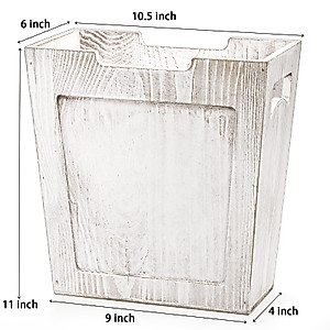 TOPZEA Wood Trash Can, Rectangular Rustic Wooden Waste Basket Farmhouse Wastebasket Bin with Handle Small Narrow Garbage Can Trash Bin for Near Desk, Bedroom, Office, Bathroom, Living Room Decor