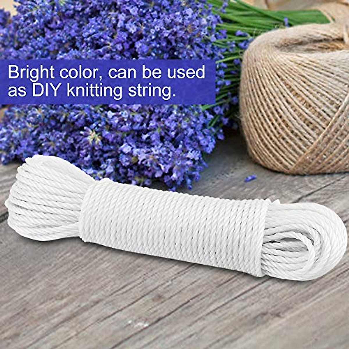 Beufee 20m Clothesline, Camping Clothesline, Durable Travel Clothes Line Rope, Portable Clothes Drying Line Outdoor Climbing Rope for Garden Camping(White)