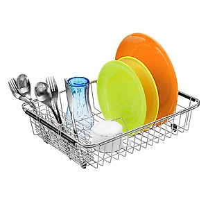 ARCCI Expandable Dish Drying Rack Over The Sink, Large Capacity Sink Dish Rack Drainer Plate Organizer Shelf with Removable Utensil Holder, Dish Drainer Rack for Kitchen Counter, Inside Sink