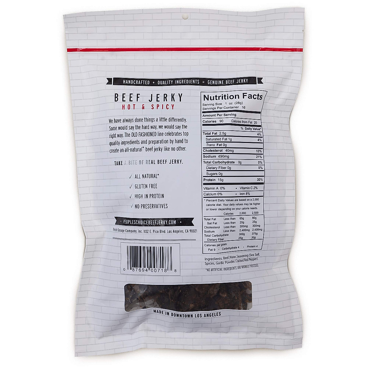 People's Choice Beef Jerky - Old Fashioned - Hot & Spicy - Healthy, Sugar Free, Zero Carb, Gluten Free, Keto Friendly, High Protein Meat Snack - Dry Texture - 1 Pound, 16 oz - 1 Bag