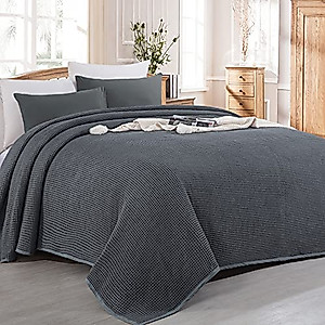 HOMBYS Cotton Waffle Blanket Oversized King 120x128 in, Huge Breathable Waffle Weave Family Blanket for All Season, Large Grey 10x10 Lightweight Throw Blankets for Couch, Bed, Sofa