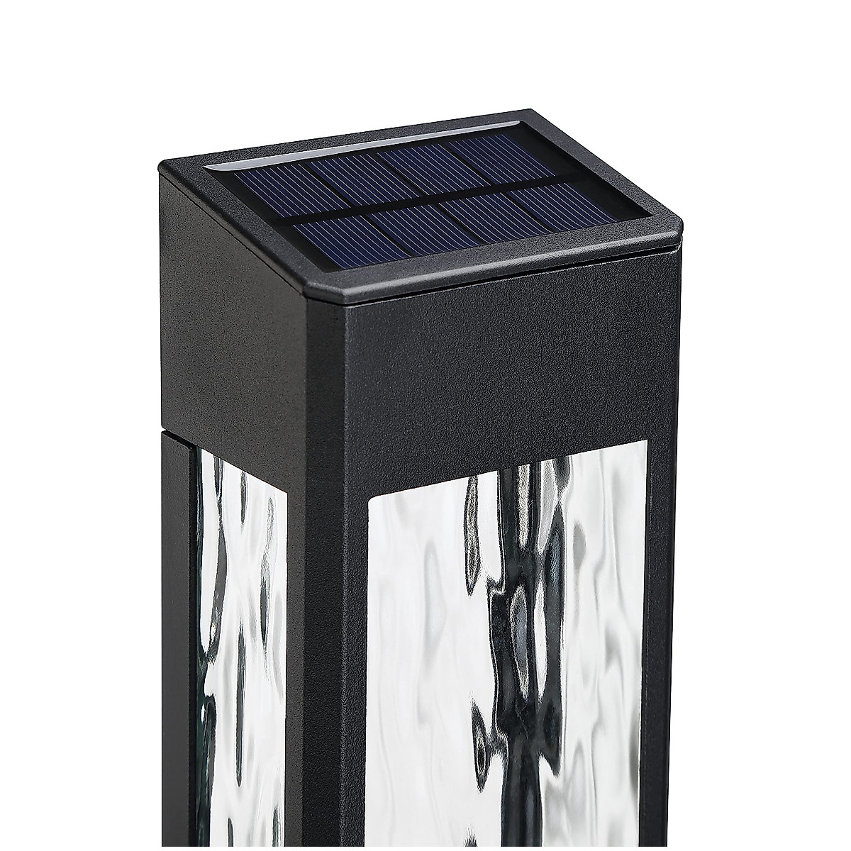 LampLust Solar Sconce Lights Outdoor - 2 Pack, Battery Included, Black Metal with Water Glass, Dusk to Dawn Sensor, Warm White, Decorative Solar Lights for Fence, Patio, Garage or Pool Enclosure