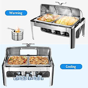 Chafing Dish Buffet Set, 9 QT Stainless Steel Roll Top Chafing Server Set, Food Warmers for Parties