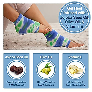 ZenToes Moisturizing Heel Socks 2 Pairs Gel Lined Toeless Spa Socks to Heal and Treat Dry, Cracked Heels While You Sleep (Regular, Blue Tie Dye)