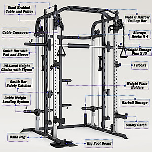Royal Fitness Smith Machine, Multifunctional Power Cage Rack with Smith Bar and Cable Pulley System, and LAT Pull Down Machine for Home Gym…