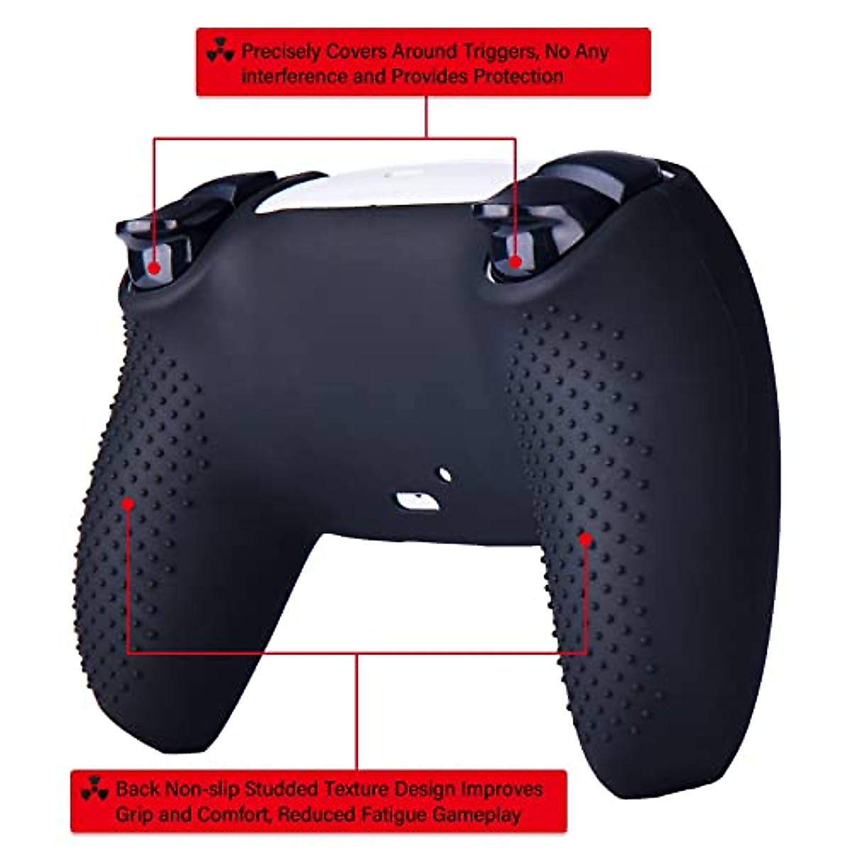 YoRHa Silicone Rubber Back Dots Carving Customizing Skin Cover for PS5 Controller x 1(Radiation Yellow) with Pro Thumb Grips x 10