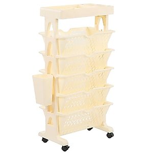 Diydeg 6 Tier Movable Bookshelf Cart, Book Rack Bookcase Book Cart with Wheels and Basket, Utility Organizer Utility Cart Storage Trolley for Office File, Living Room, Home Kitchen