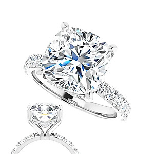 Handmade 18K Gold 5 CT Cushion Cut VVS1 Colorless Moissanite Engagement Rings for Women Bridal Set Moissanite Wedding Rings for Gifts (White Gold, 10)