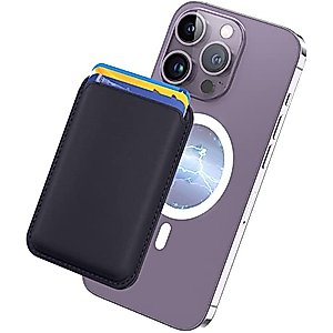 MARETU Magnetic Wallet Card Holder with Mag Safe, Mag-Safe Leather Wallet for iPhone 14 13 12 Pro/Pro Max/Plus/Mini Mag Safe Case, Magnetic Card Holder for Back of iPhone 14/13/12 Series, Midnight