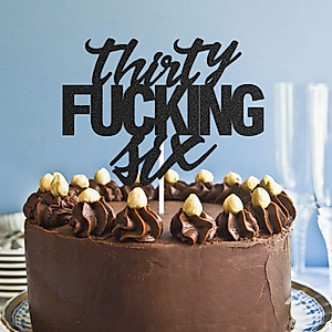 Thirty Six Black Glitter Cake Toppers 36 Years Old 36th Birthday Party Decorations Supplies
