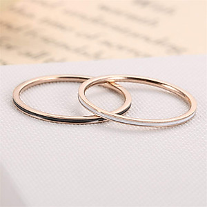 IFUAQZ Women's Stainless Steel 1MM Thin Midi Stacking Ring Enamel Plain Rose Gold Wedding Band Comfort Fit Black Size 6