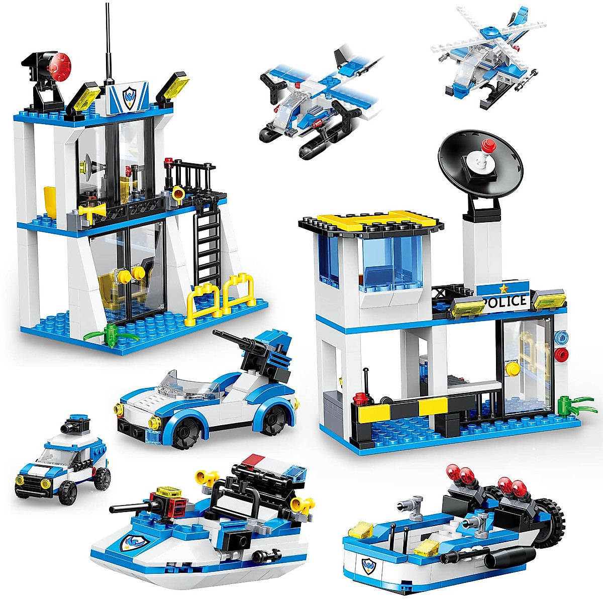 Hodlvant City Police Station Building Sets, Police Station Mobile Command Center Building Blocks Kit with Artillery car & Cop Patrol Car & Helicopter Toy, STEM Toys Set for Boys Girls Aged 6 7 8 9 +
