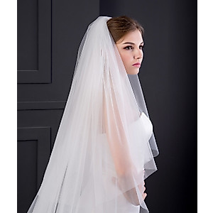 EllieHouse Women's 2 Tier Simple Ivory Wedding Bridal Veil With Metal Comb L11IV