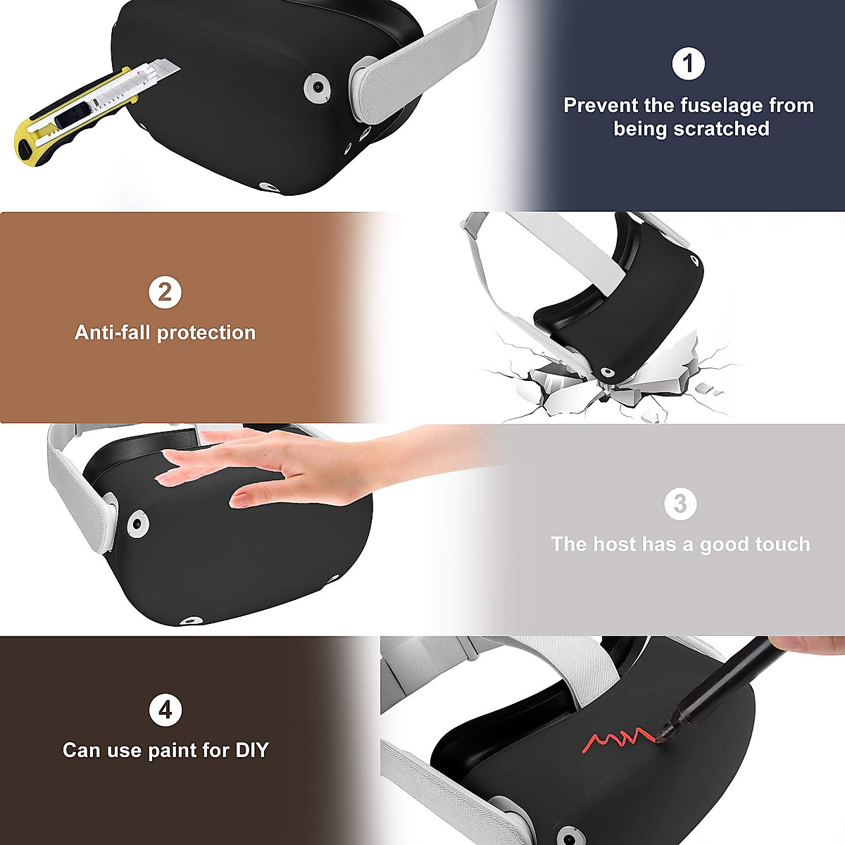 X-super Home 2021 Newest Silicone VR Shell Case for Oculus Quest 2 Soft Membrane VR Headset Protection Anti-scrach Shock-Resistant Accessories for Q2 (Black)