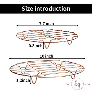 BLAGAIN Cooling Rack Round, 2-Pack（8Inch & 10Inch), Stainless Steel Round Grilling Rack for Cooking Cooling Steaming Baking, Multi-Purpose for Canning Air Fryer Pressure Cooker, Rose Gold