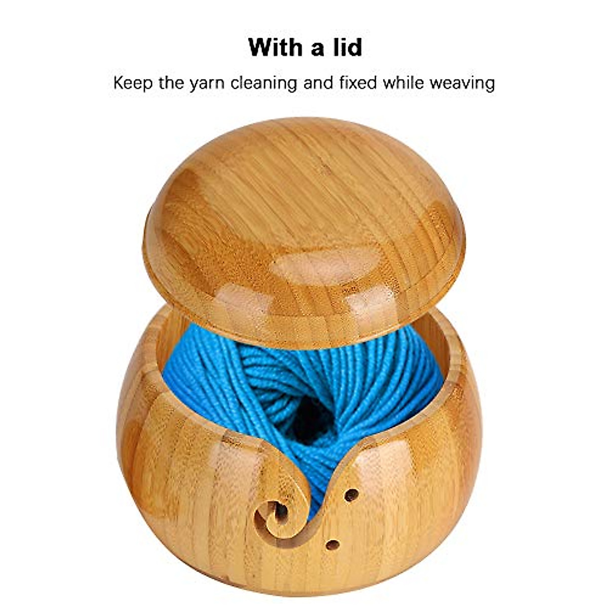 Wooden Yarn Bowl Yarn Storage Bowl with Removable Lid Home Needlework Yarn Holder for Knitting and Crochet Accessories Kit