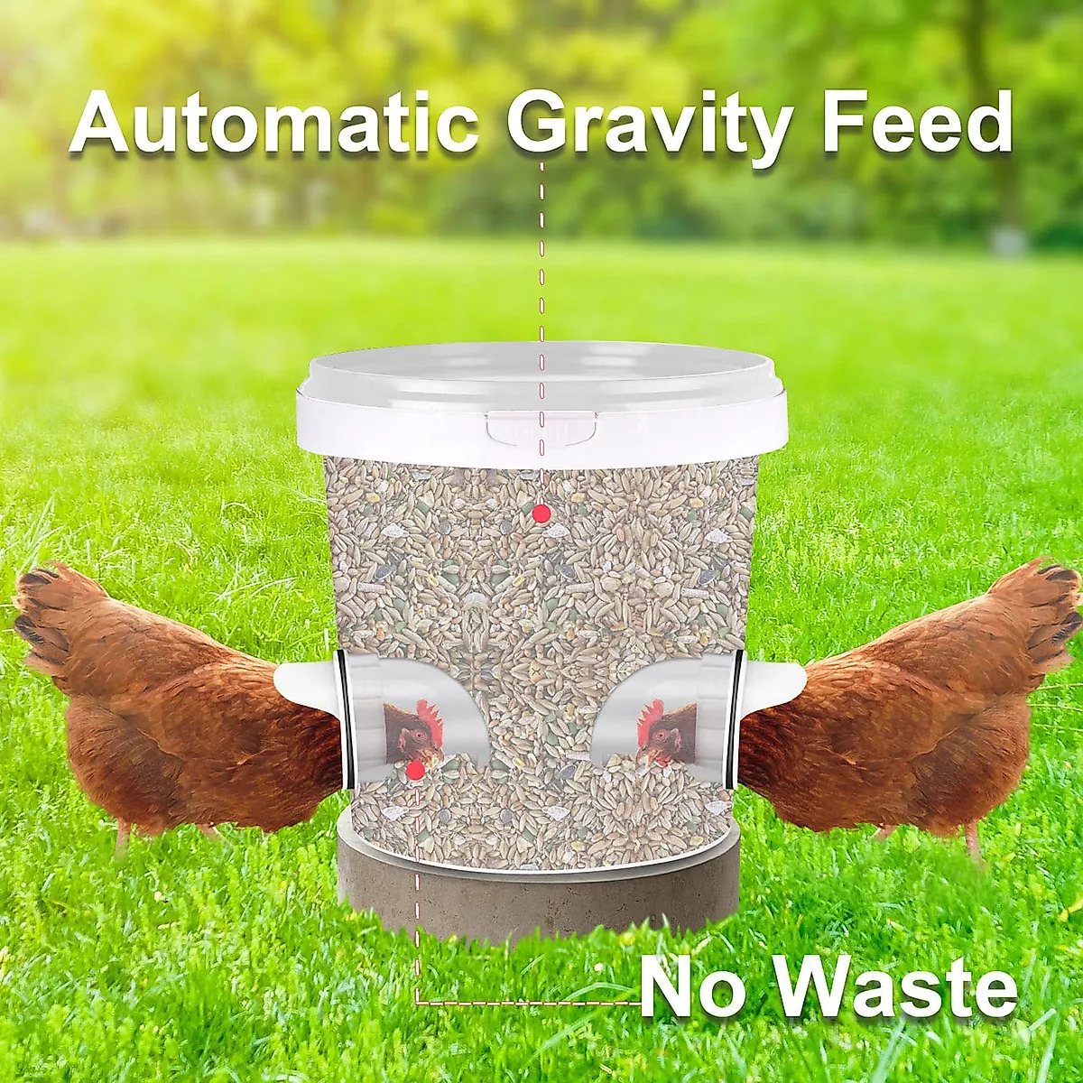 TUZIER Chicken Feeder No Waste Automatic Poultry Feeder Ports Kit and Waterer Set
