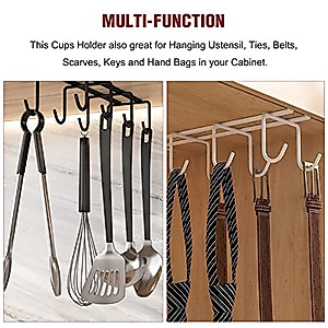 Coffee Mug Holder Under Cabinet - 9 Hooks Cup Organizer for 1.18" Thickness Cabinet Hanging Mug Rack Tea Cup and Utensil Hooks Drilling Free Mug Hanger Under Shelf, Black