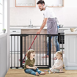 Wide Baby Gate, ALVOD 29.93''-51.5'' Wide 30" High Dog Gates for The House Auto Close, Easy Walk Thru Extra Wide Baby Gate with Door, Black
