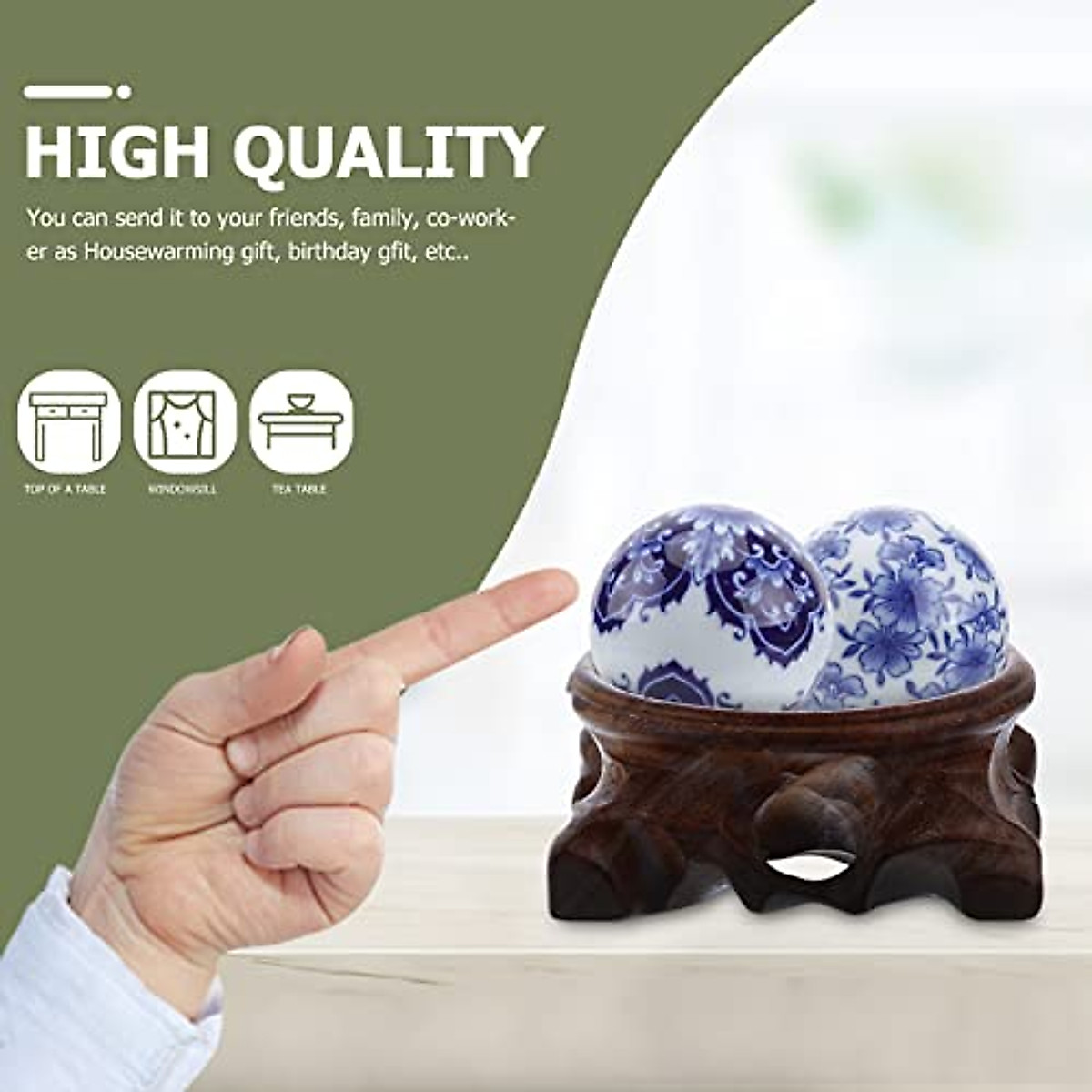SEWACC Ceramics Balls Set of 3pcs Porcelain Orbs Random Style Chinese Style Decorative Balls Pretty Floating Balls Unique Home Decor for Bowl, Vase, Basket, Dish, Fish Tank ( Blue )