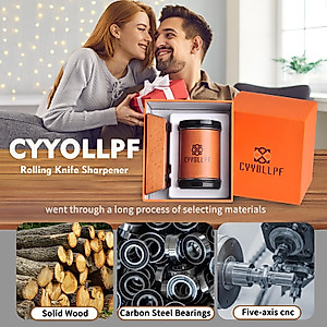 Rolling Knife Sharpener,CYYOLLPF Upgraded Knife Sharpener Industry Diamond Knife Sharpening Tool Rolling Knife Sharpener Kit with 15 and 20 Degree Magnetic Angle Base for Kitchen Knives