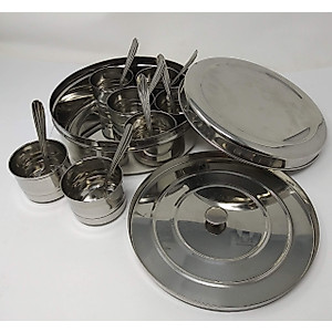 Tabakh Satinless Steel Sada Masala Dabba Spice Container Box - 7 Containers & 7 Spoons - 8-Inches