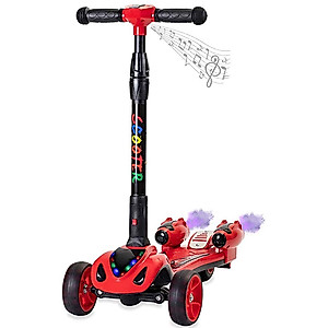 Glare Wheel Kids Kick Scooter Real Smoke Rocket Portable Foldable (Red)