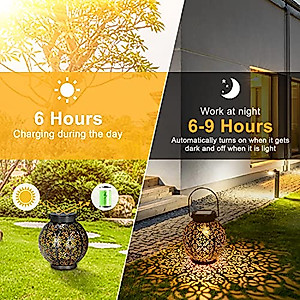 GolWof Solar Lanterns Outdoor Waterproof Hanging, LED Solar Lights Decorative Retro Metal, Solar Lantern with Handle for Christmas, Decorations, Garden, Yard Porch, Lawn